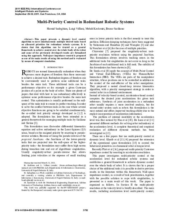 (PDF) Multi-priority control in redundant robotic systems
