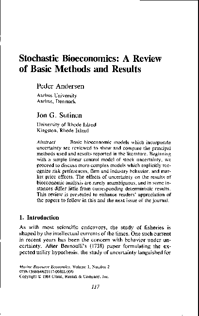 (PDF) Stochastic Bioeconomics: A Review of Basic Methods and Results
