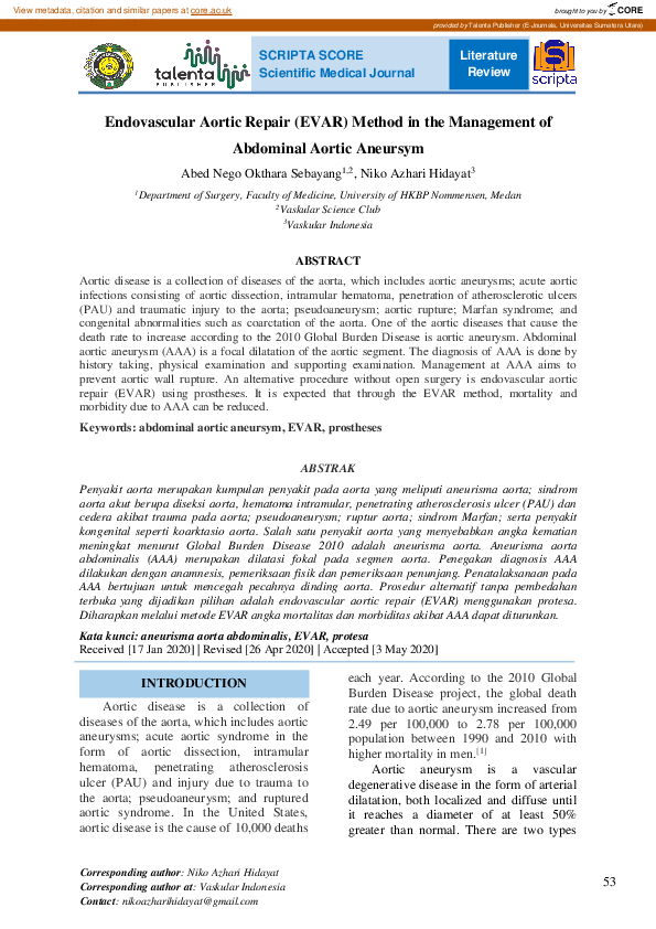 (PDF) Endovascular Aortic Repair (EVAR) Method in The Management of ...