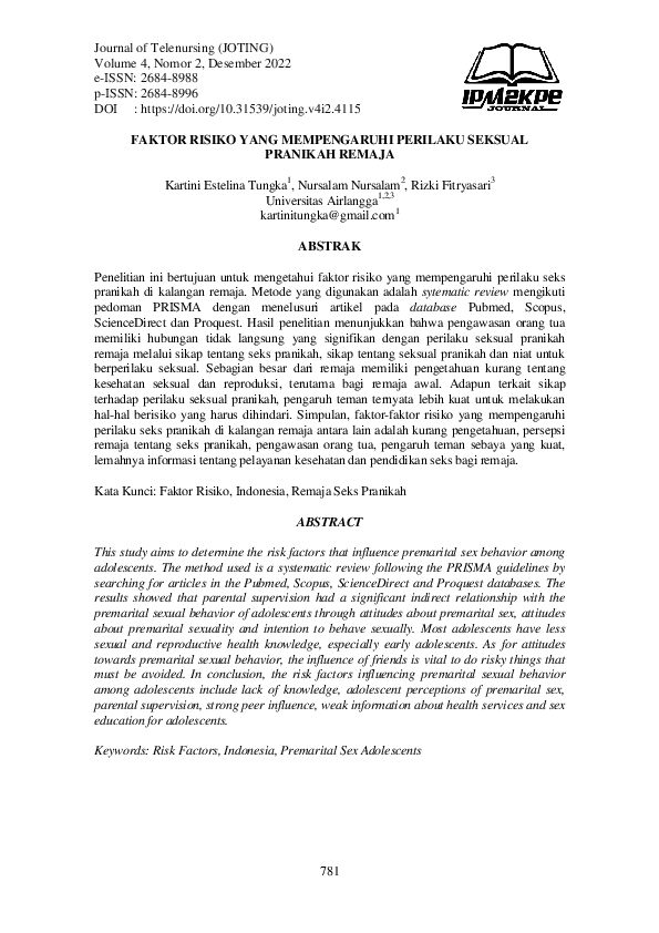 (PDF) Faktor Risiko yang Mempengaruhi Perilaku Seksual Pranikah Remaja