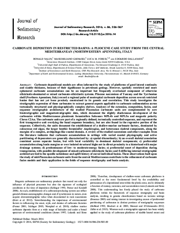 (PDF) Carbonate Deposition In Restricted Basins: A Pliocene Case Study ...