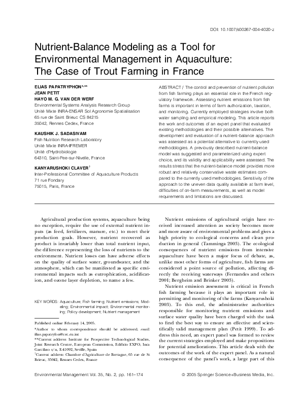 (PDF) Nutrient-Balance Modeling as a Tool for Environmental Management ...