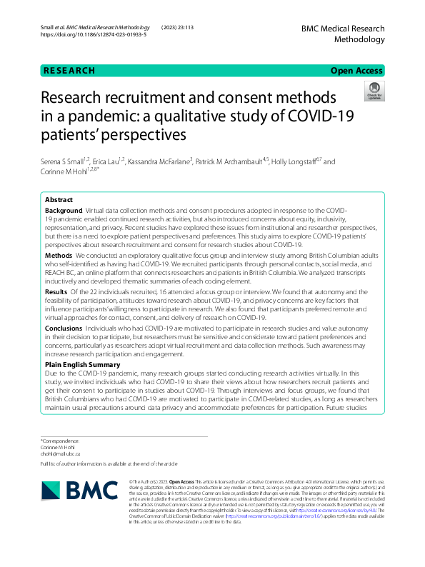 (PDF) Research recruitment and consent methods in a pandemic: a ...