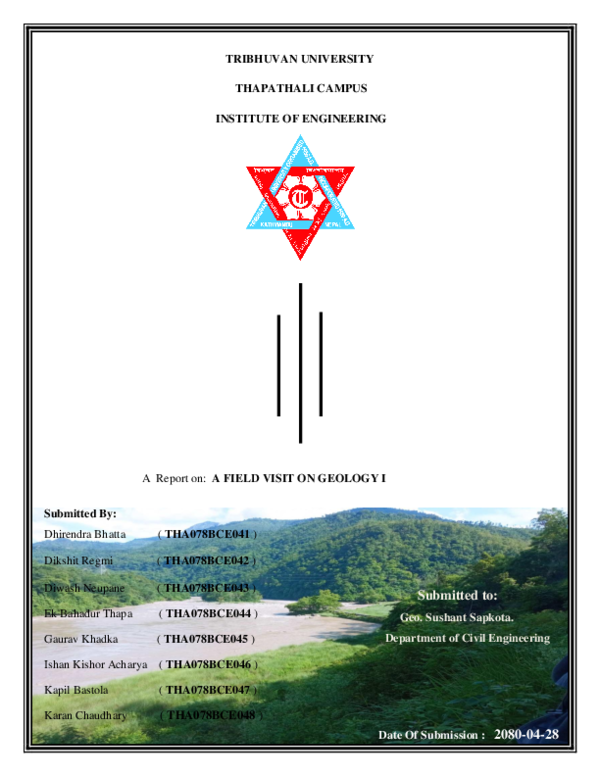 (PDF) A lab report on Geology Field Visit to malekhu 2080_TU_IOE