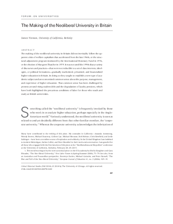 (PDF) The Making of the Neoliberal University in Britain