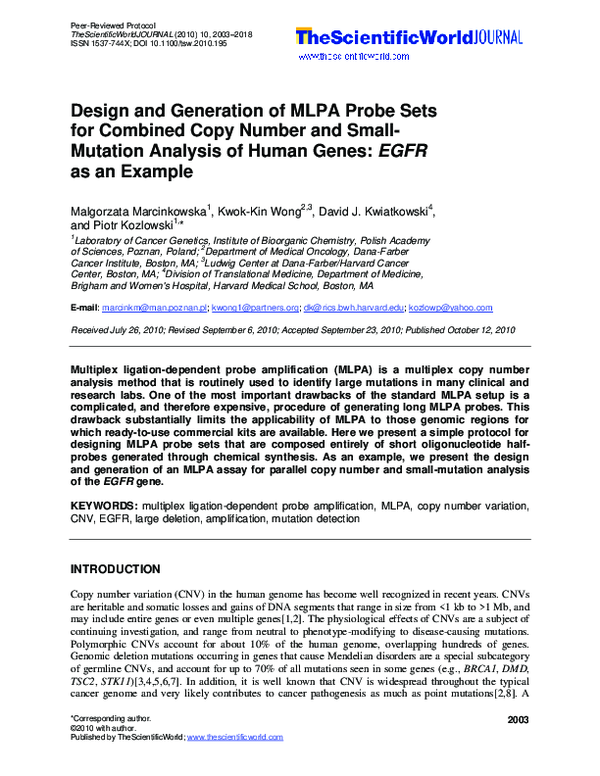 (PDF) Design and Generation of MLPA Probe Sets for Combined Copy Number ...