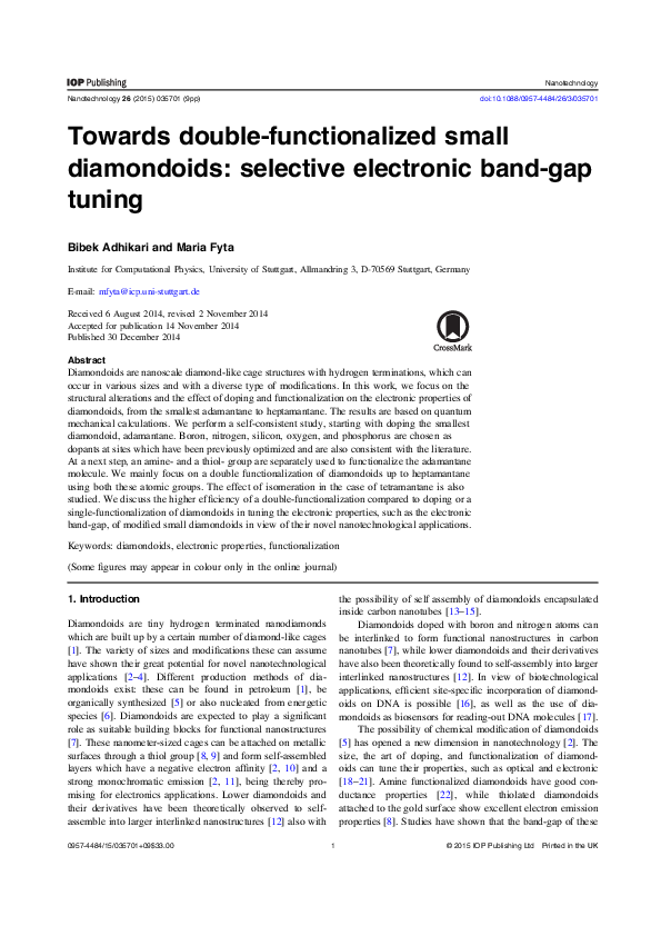 (PDF) Towards double-functionalized small diamondoids: selective electronic band-gap tuning