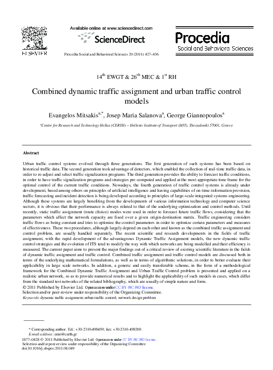 (PDF) Combined dynamic traffic assignment and urban traffic control models