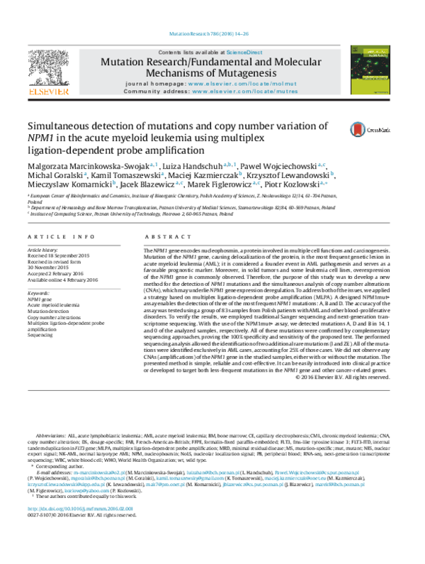 (PDF) Simultaneous detection of mutations and copy number variation of NPM1 in the acute myeloid ...