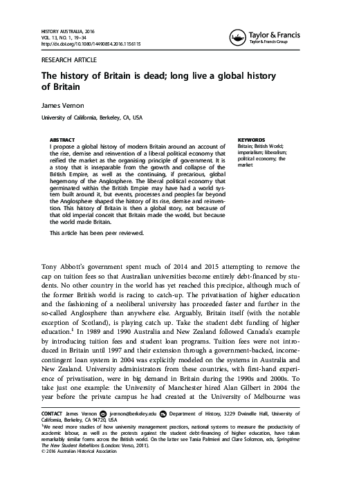 (PDF) The history of Britain is dead; long live a global history of Britain