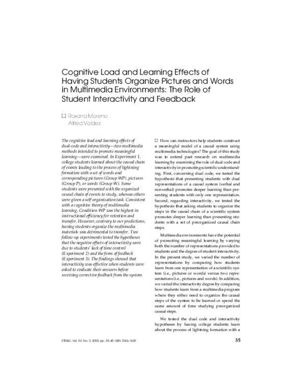 (PDF) Cognitive Load in Multimedia Learning: Effects of Interactivity
