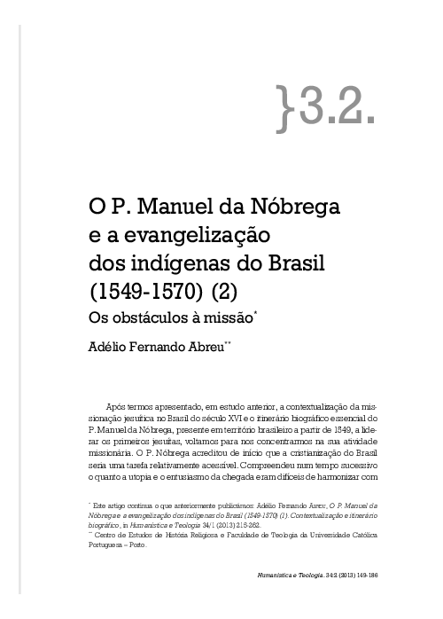 (PDF) O P. Manuel da Nóbrega e a evangelização dos indígenas do Brasil ...