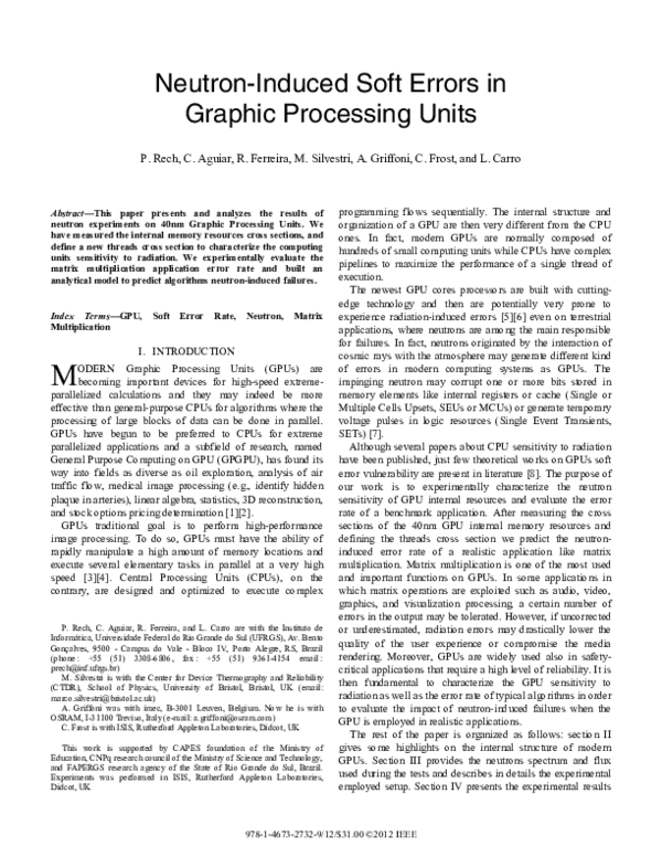 (PDF) Neutron-Induced Soft Errors in Graphic Processing Units