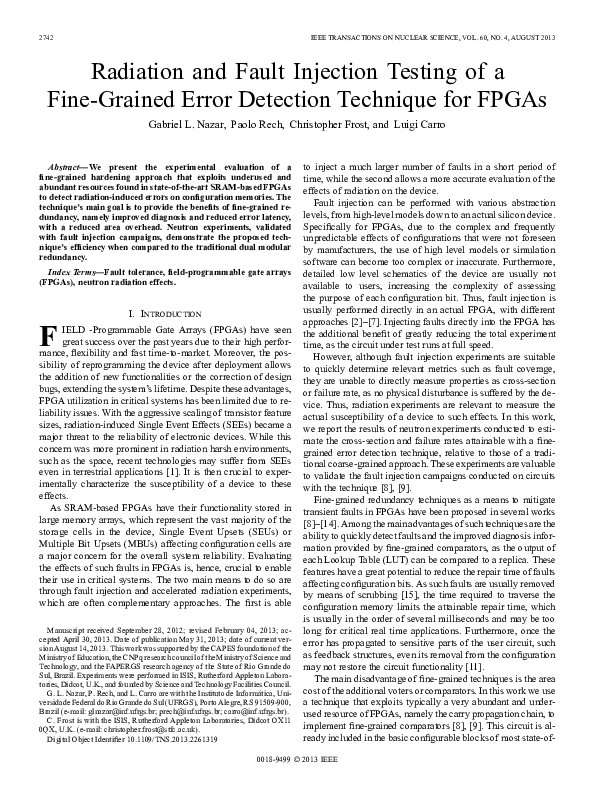 Pdf Radiation And Fault Injection Testing Of A Fine Grained Error