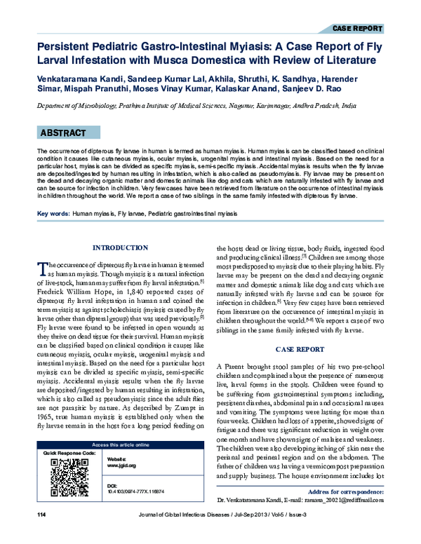 (PDF) Persistent pediatric gastro-intestinal myiasis: A case report of ...