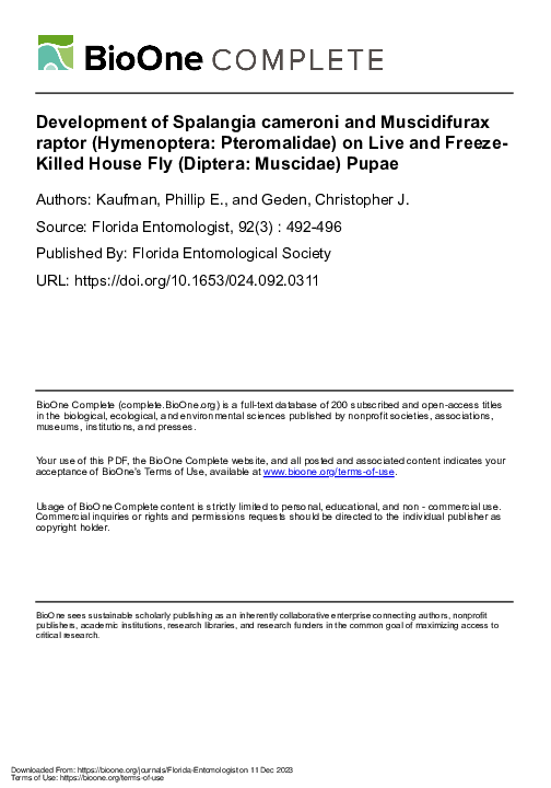 (PDF) Development of Spalangia cameroni and Muscidifurax raptor ...