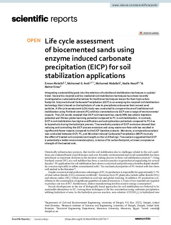 (PDF) Life cycle assessment of biocemented sands using enzyme induced ...