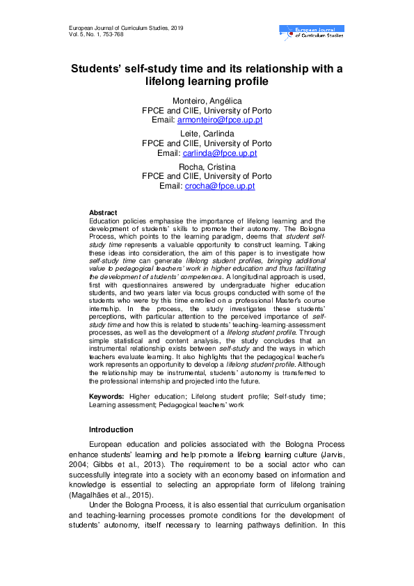 (PDF) Students' self-study time and its relationship with a lifelong ...