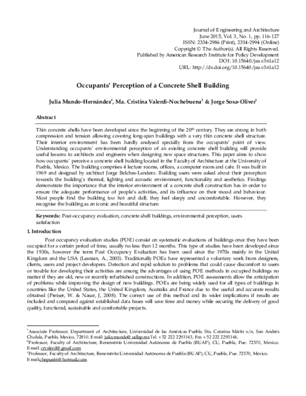 (PDF) Occupants’ Perception of a Concrete Shell Building