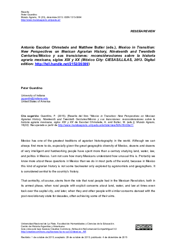 (PDF) Antonio Escobar Ohmstede and Matthew Butler (eds.), Mexico in ...