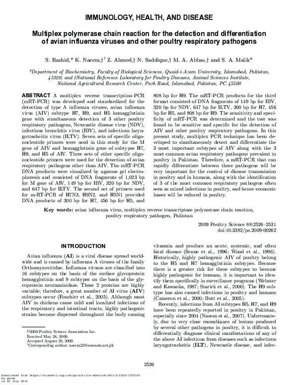 (PDF) Multiplex polymerase chain reaction for the detection and differentiation of avian ...