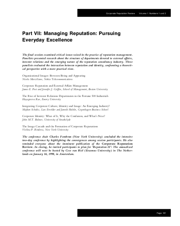 (PDF) Part VII: Managing Reputation: Pursuing Everyday Excellence: The ...