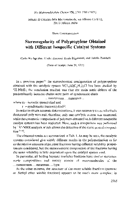 (PDF) Stereoregularity of polypropylene obtained with different ...