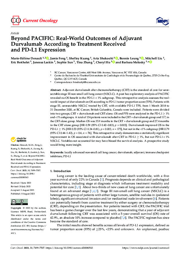 (PDF) Beyond PACIFIC: Real-World Outcomes of Adjuvant Durvalumab According to Treatment Received ...