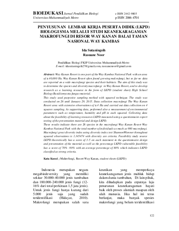 (PDF) Penyusunan Lembar Kerja Peserta Didik (LKPD) Biologi Sma Melalui Studi Keanekaragaman ...