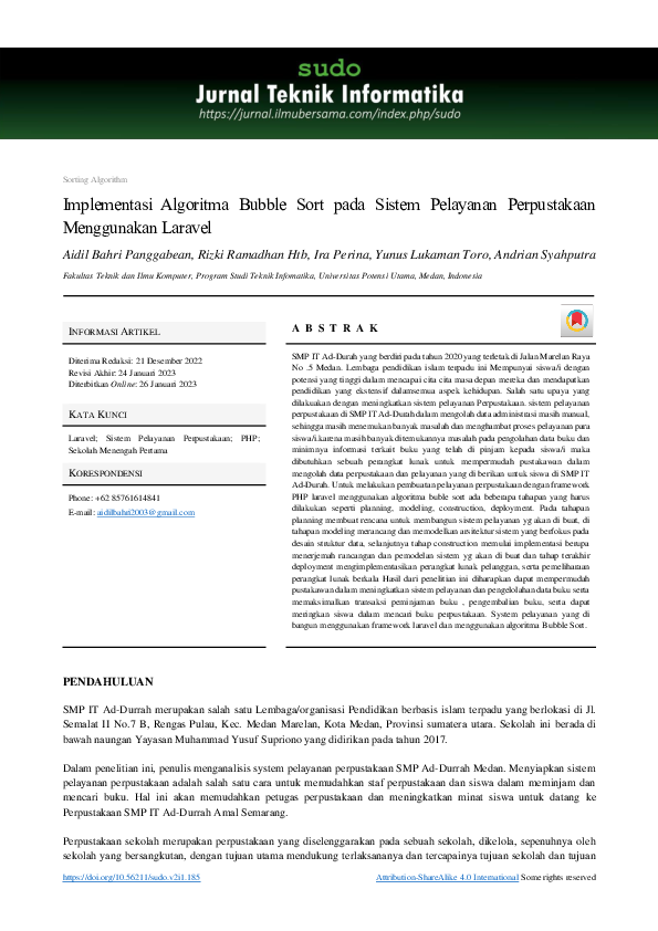 (PDF) Implementasi Algoritma Bubble Sort pada Sistem Pelayanan ...