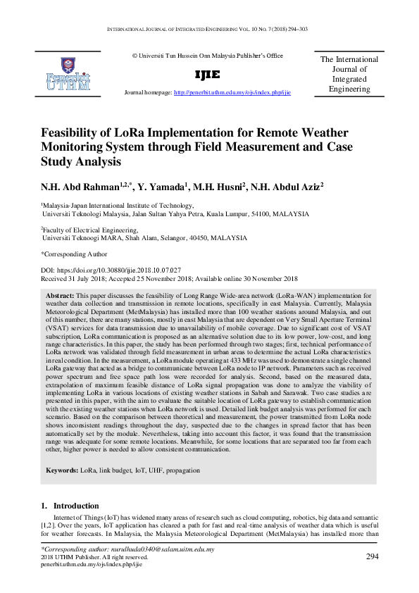 (PDF) LoRa for Remote Weather Monitoring in Malaysia