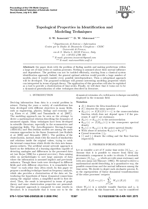 (PDF) Topological Properties in Identification and Modeling Techniques