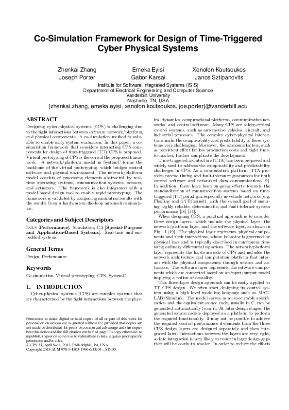 (PDF) Co-simulation framework for design of time-triggered cyber physical systems