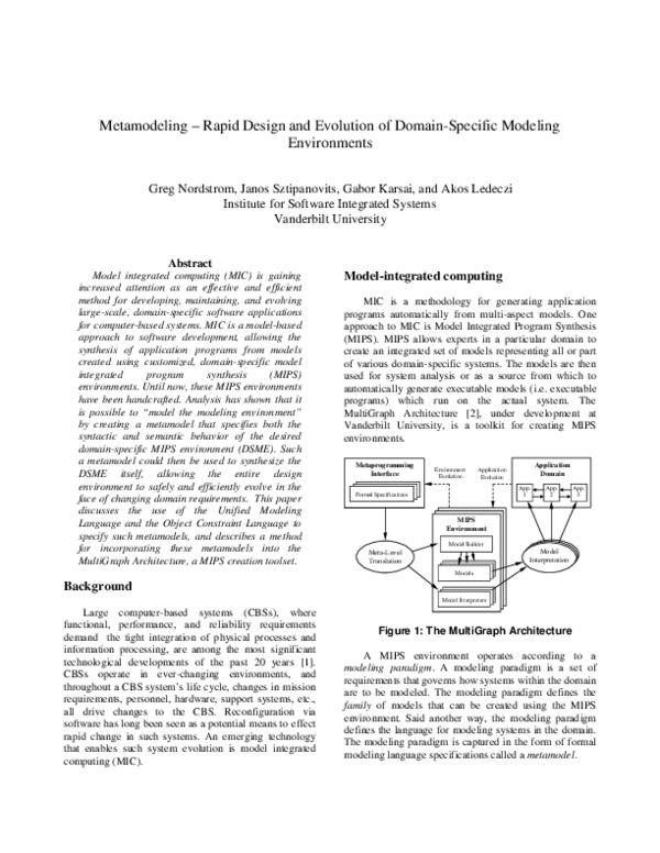 Pdf Metamodeling Rapid Design And Evolution Of Domain Specific Modeling Environments