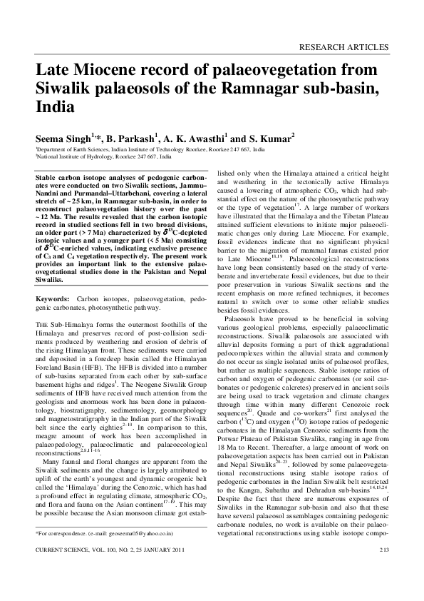 (PDF) Late Miocene record of palaeovegetation from Siwalik palaeosols ...