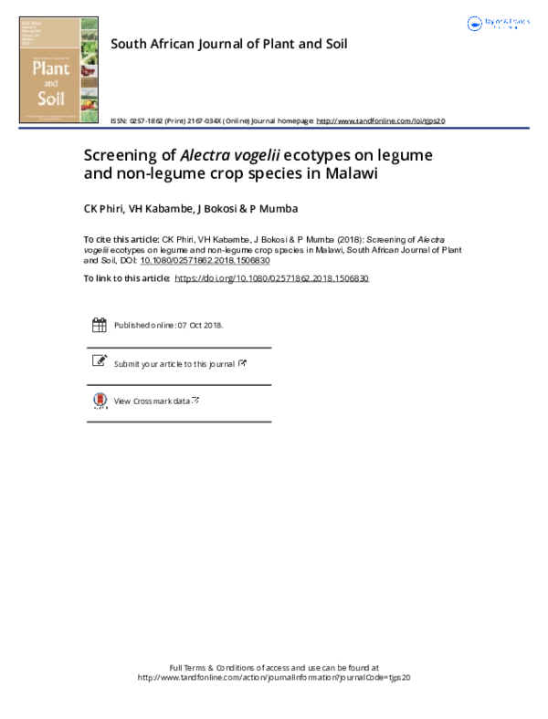 (PDF) Screening of Alectra vogelii ecotypes on legume and non-legume ...