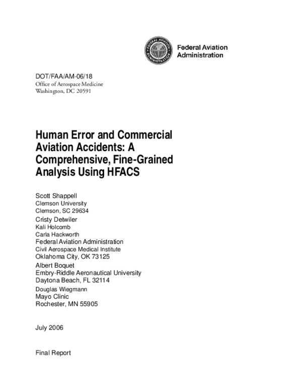 (PDF) Human Error and Commercial Aviation Accidents: An Analysis Using the Human Factors ...