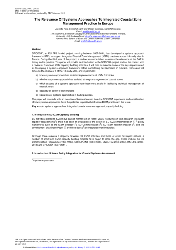 (PDF) The Relevance Of Systems Approaches To Integrated Coastal Zone ...