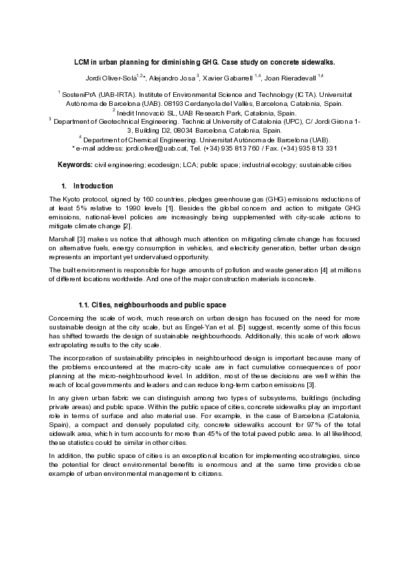 (PDF) LCM in urban planning for diminishing GHG. Case study on concrete sidewalks