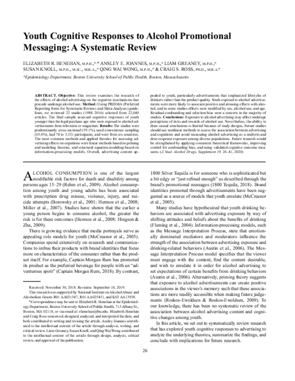 (PDF) Youth Cognitive Responses to Alcohol Promotional Messaging: A ...