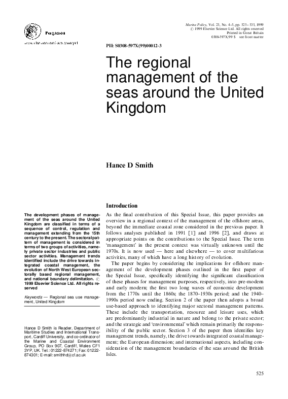 (PDF) The regional management of the seas around the United Kingdom ...