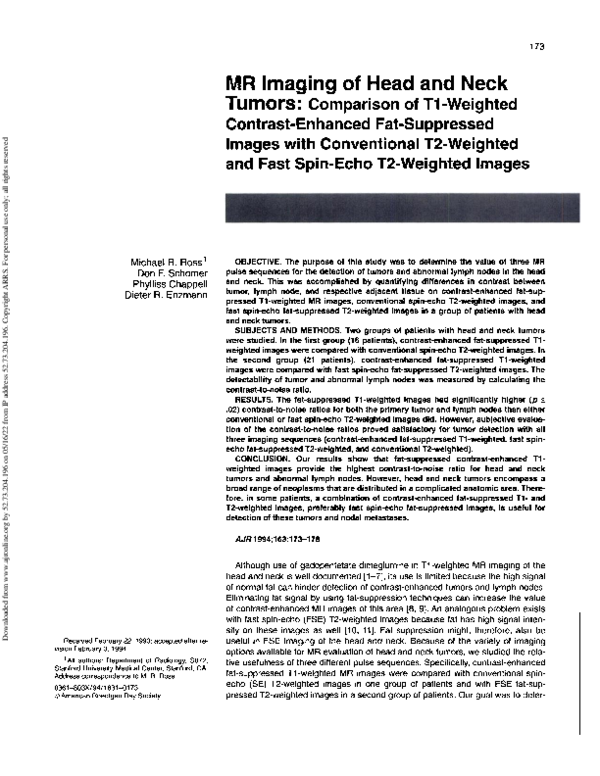 (PDF) MR imaging of head and neck tumors: comparison of T1-weighted contrast-enhanced fat ...