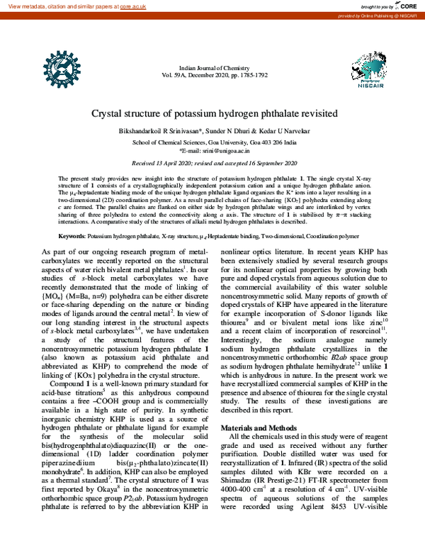 (PDF) Crystal structure of potassium hydrogen phthalate revisited