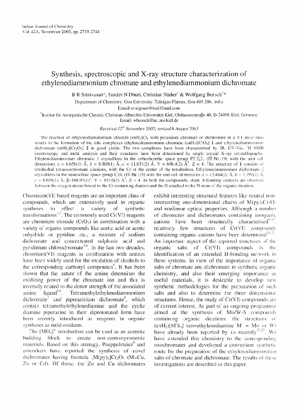 (PDF) Synthesis, spectroscopic and X-ray structure characterization of ethylenediammonium ...