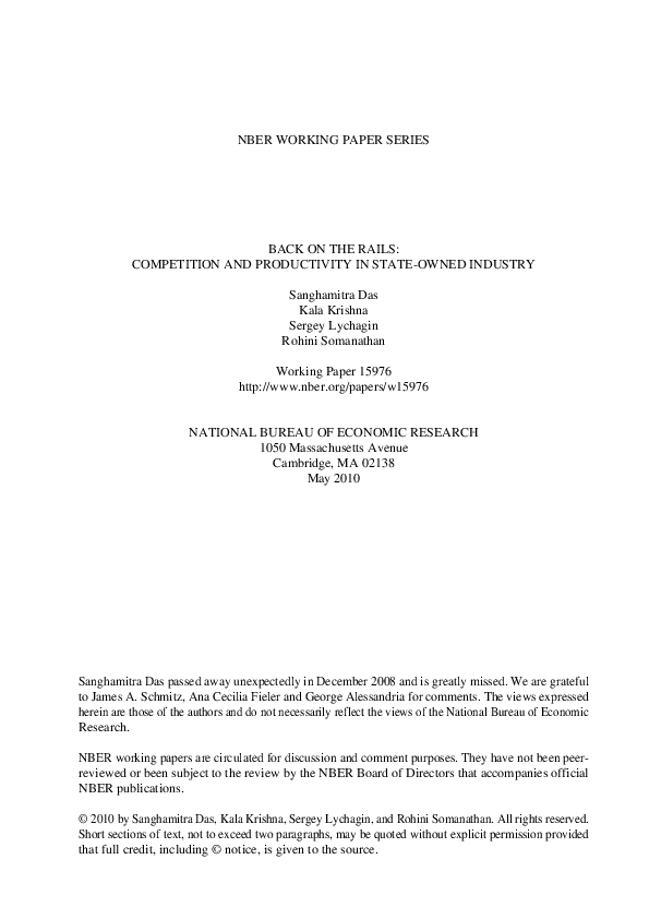 (PDF) Back on the Rails: Competition and Productivity in State-Owned ...
