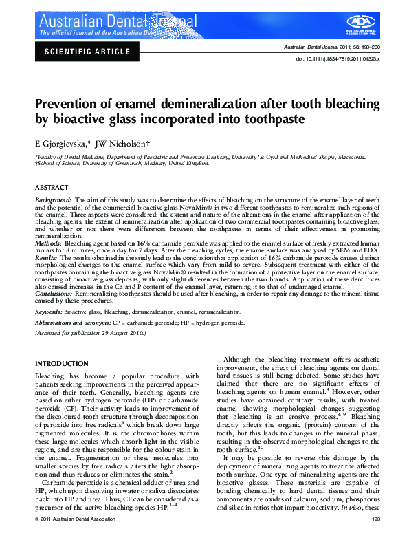 (PDF) Prevention of enamel demineralization after tooth bleaching by ...