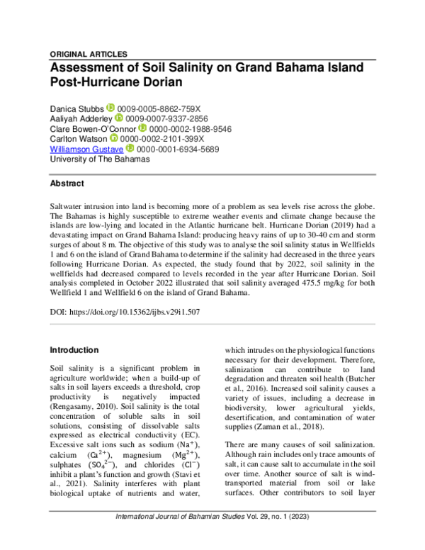 (PDF) Assessment of Soil Salinity on Grand Bahama Post-Hurricane Dorian