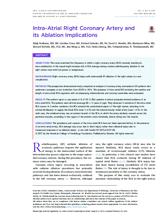 (PDF) Intra-Atrial Right Coronary Artery and its Ablation Implications