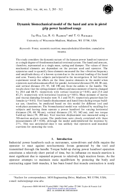 (PDF) A Dynamic Biomechanical Model of the Hand and Arm in Pistol Grip ...