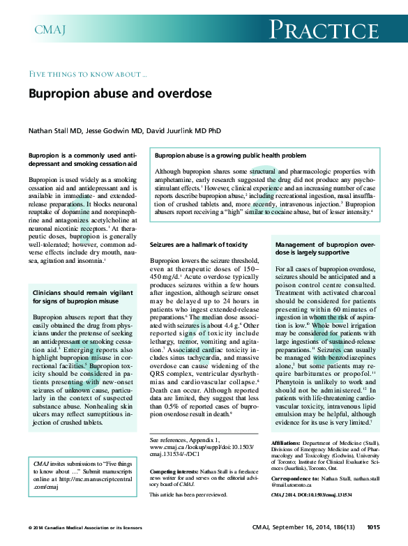 (PDF) Bupropion abuse and overdose